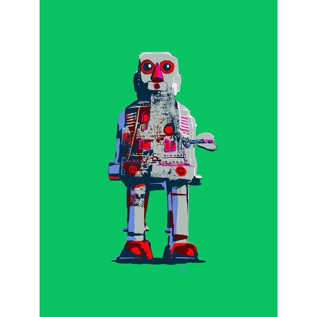Retro Robot Art Print | Art for Stylish Kid's Rooms | Metal Toy Robot ...