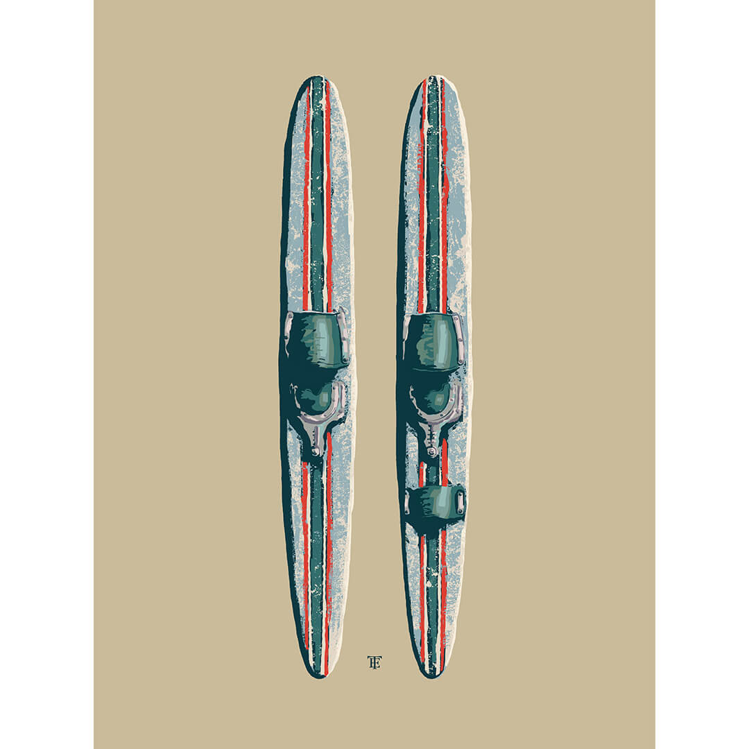 Vintage Water Skis Art Print | Water Skis Art for Cool Lake Houses ...