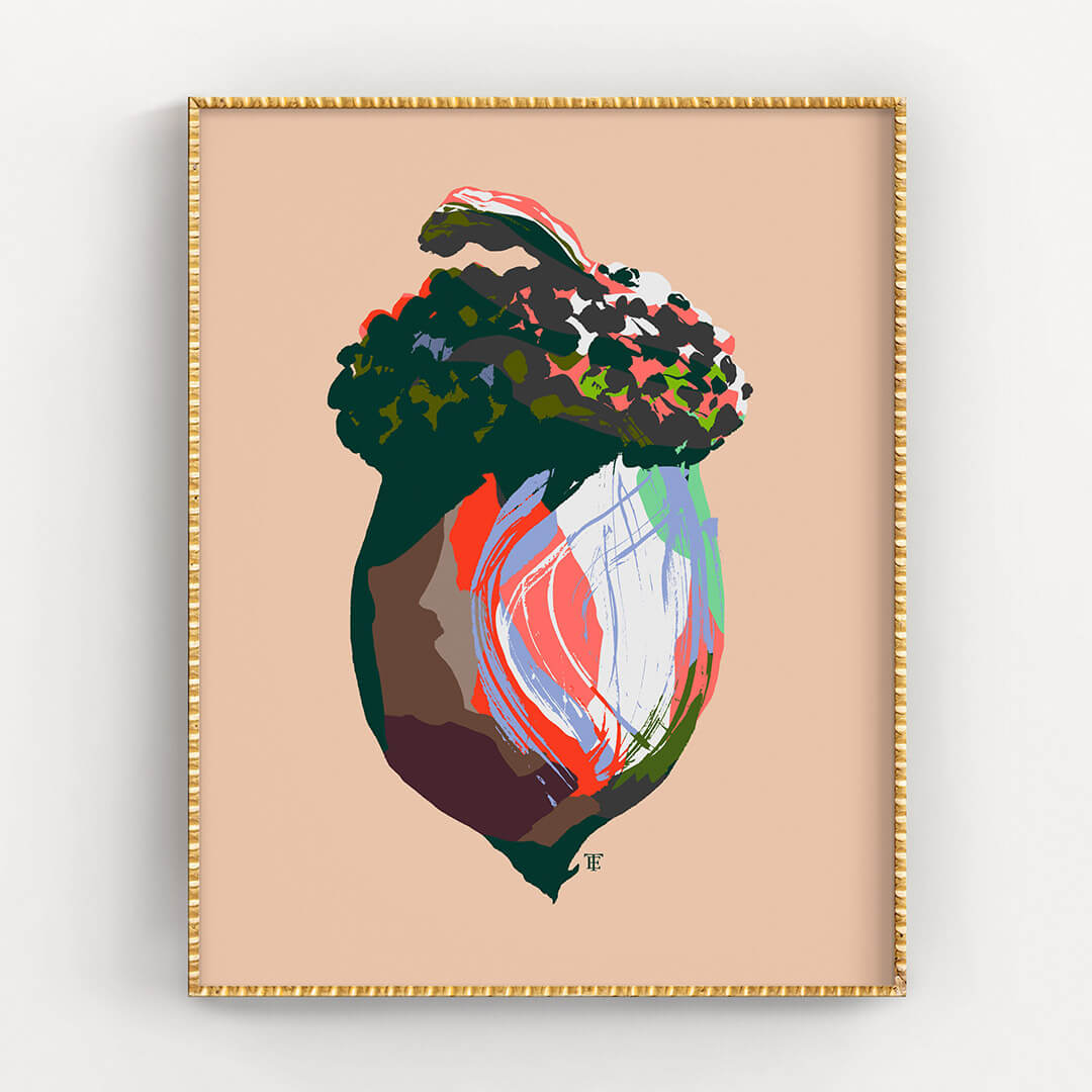 Stylish Acorn Art Print | Modern Botanical Art | Colorful Acorn Art ...